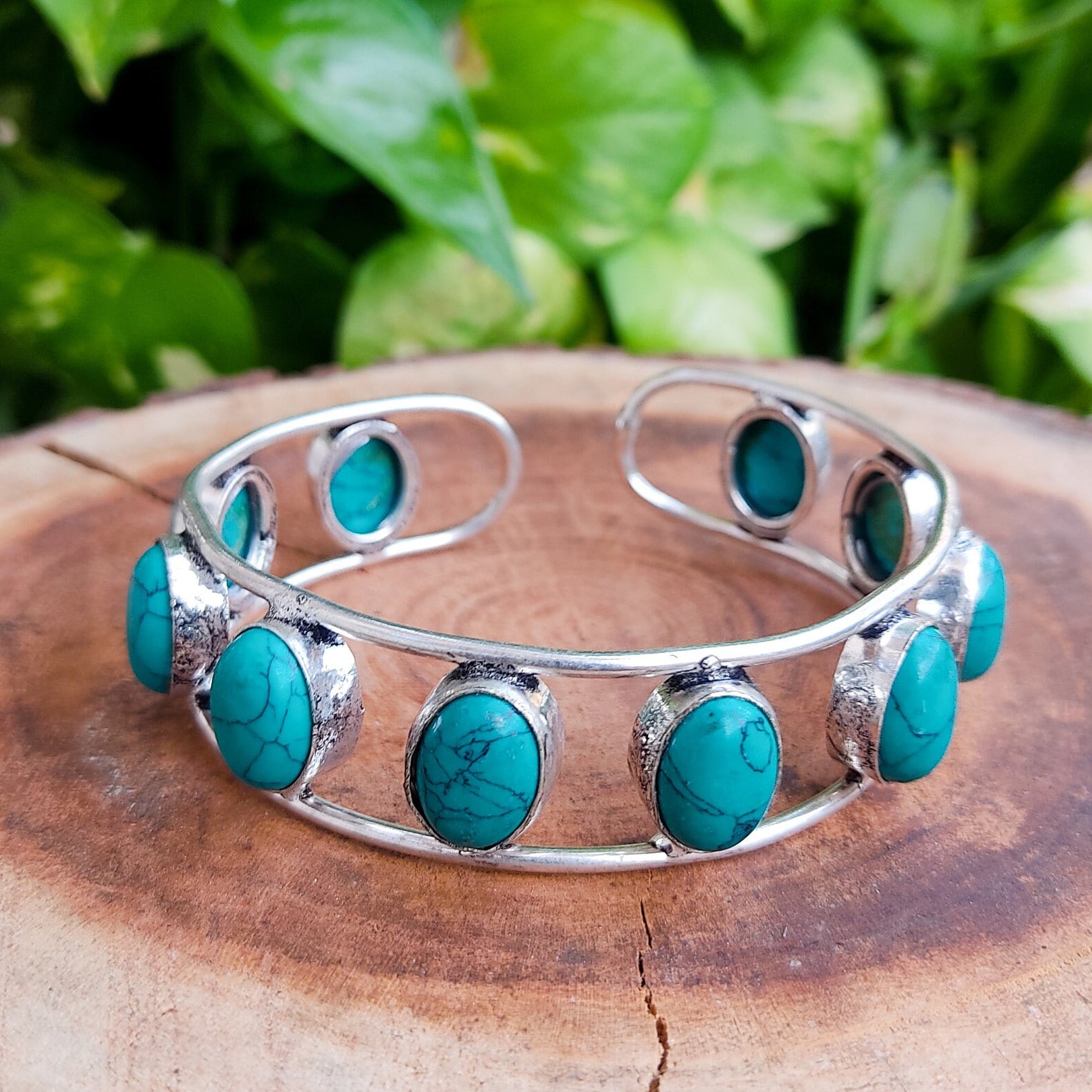 Turquoise Bangle 925 Silver Plated Cuff Bangle Handmade Adjustable ...