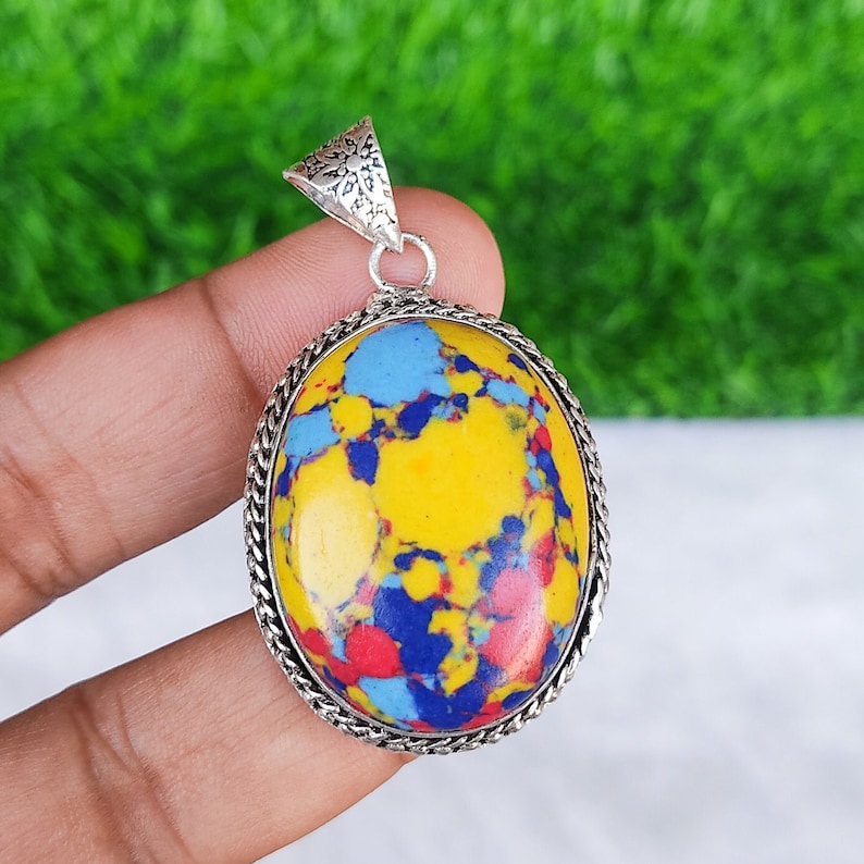 Mosaic Balloon Jasper Pendant 925 Silver Plated Pendant Multi Color ...