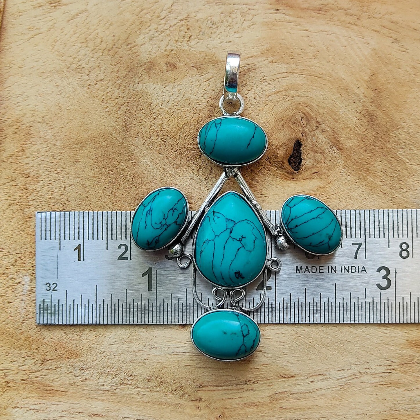Turquoise Pendant 92.5 Silver Plated Chain Necklace Multi Stone Pendant ...