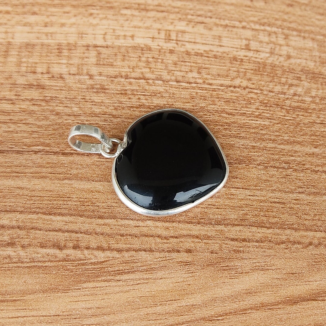 Black Onyx Heart Pendant 92.5 Silver Plated Onyx Necklace Black Onyx ...