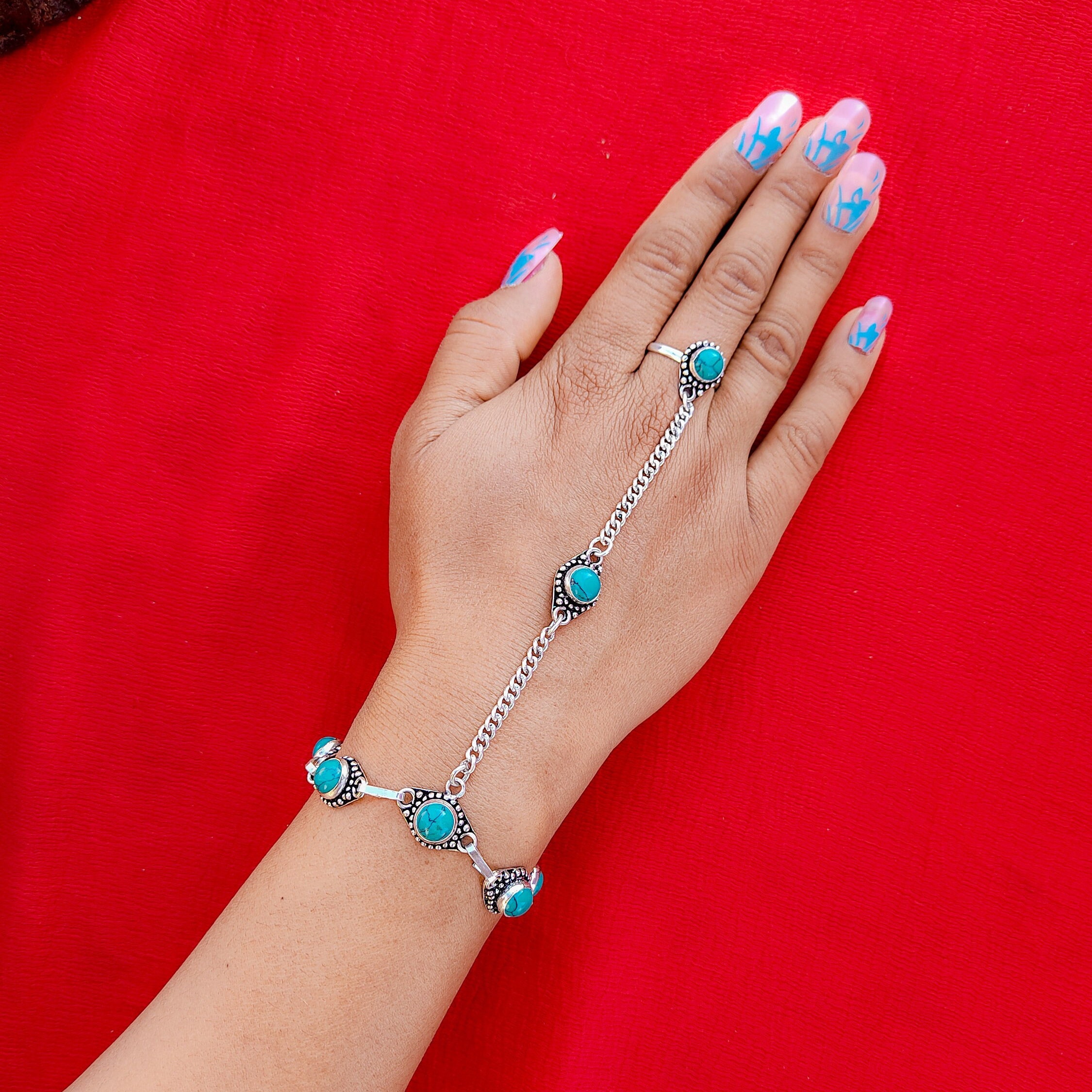 Ring Hand Chain Gemstone Bracelet Silver Plated Hand Chain Bracelet ...