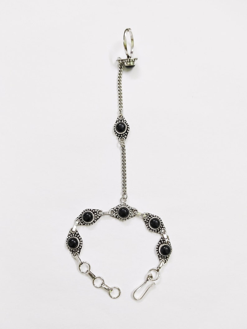 Ring Hand Chain Gemstone Bracelet Silver Plated Hand Chain Bracelet ...
