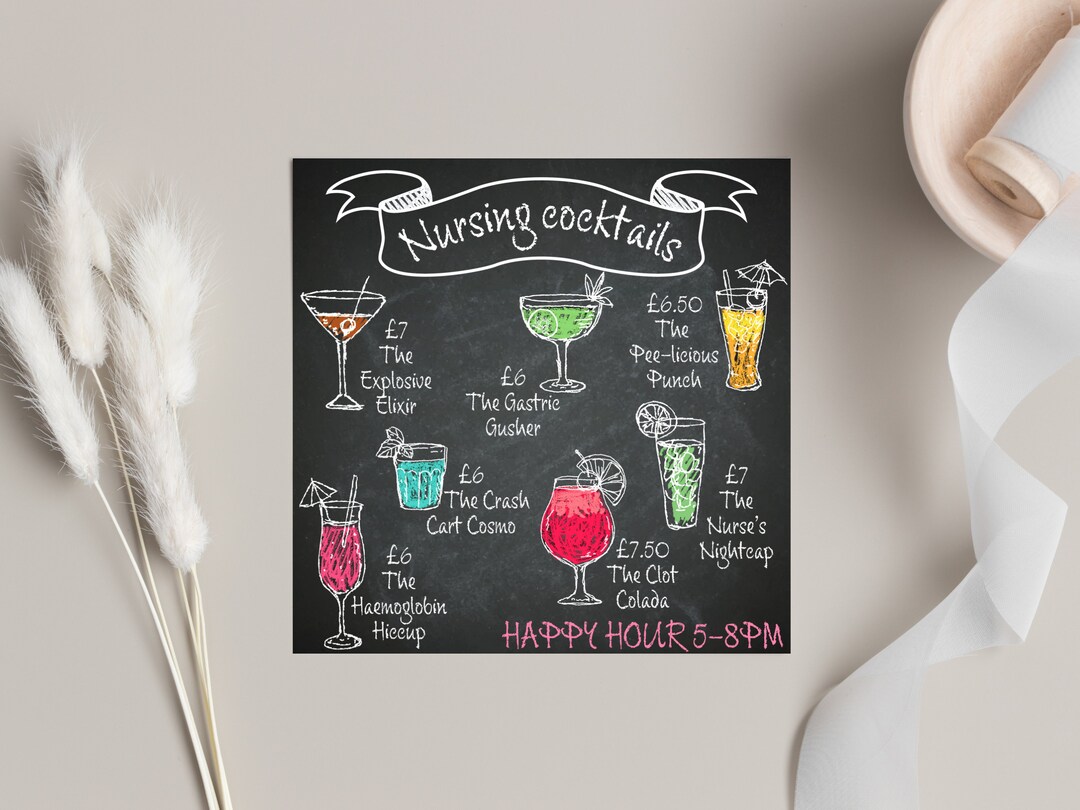 Nursing Cocktails Cards Nurse Card Student Nurse Card Nursing Mentor ...