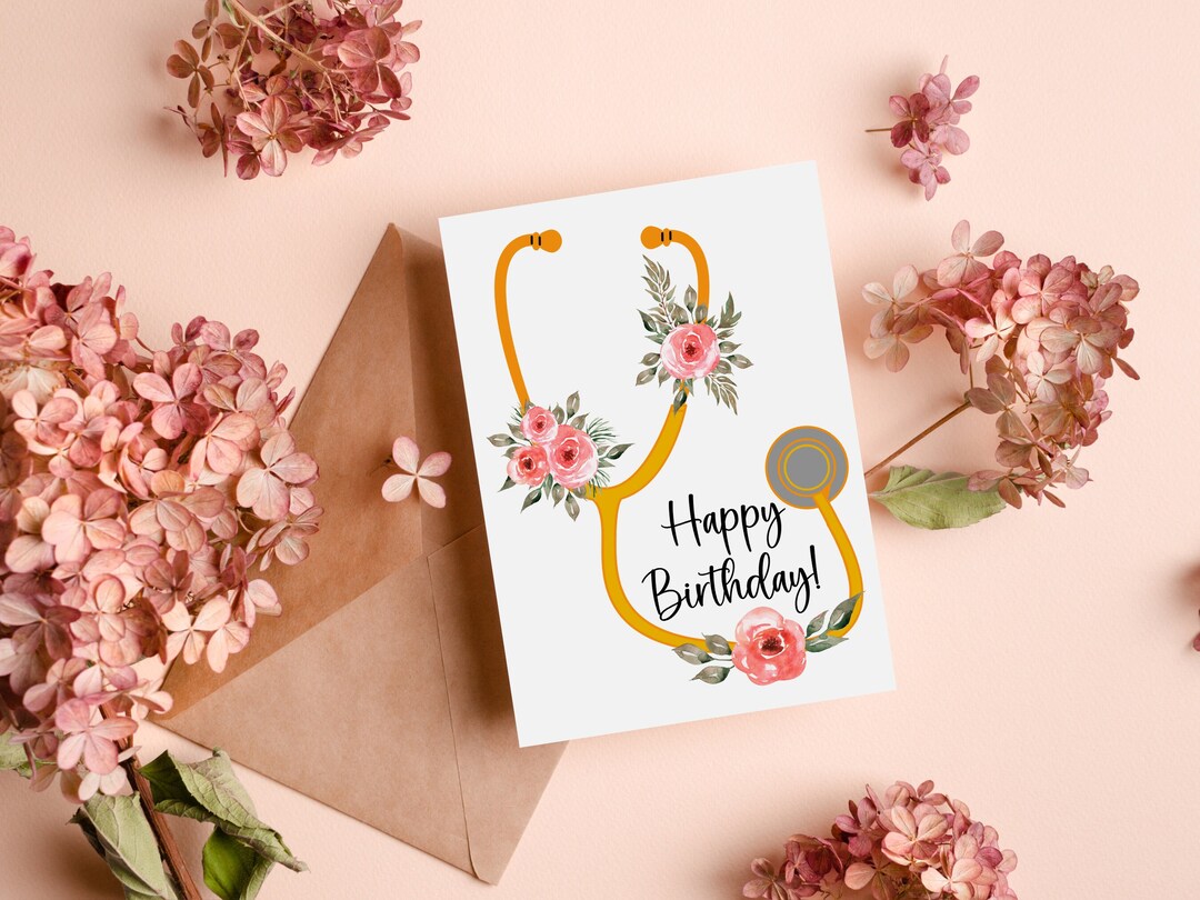 Floral Stethoscope Birthday Card Nurse, Midwife, Paramedic Birthday ...