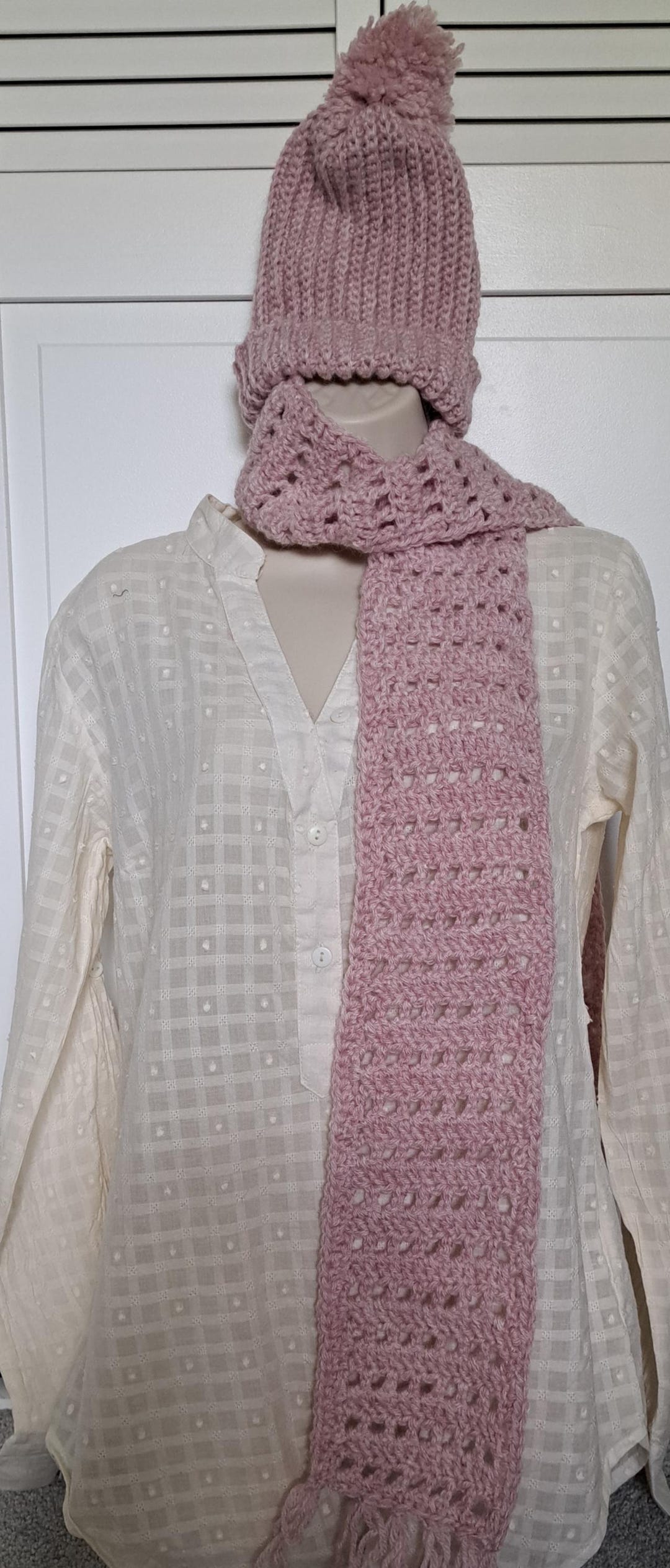 Set of Women's Long Pink Scarf and Warm Hat - Etsy