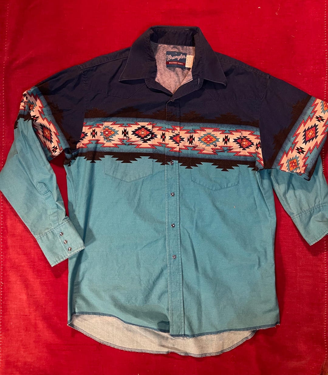 Vintage 1990s Wrangler Long Sleeve Western Shirt Aztec Design Pearl ...