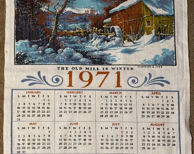 Vintage 1971 Fabric Calendar With Currier and Ives “the Old Mill in ...