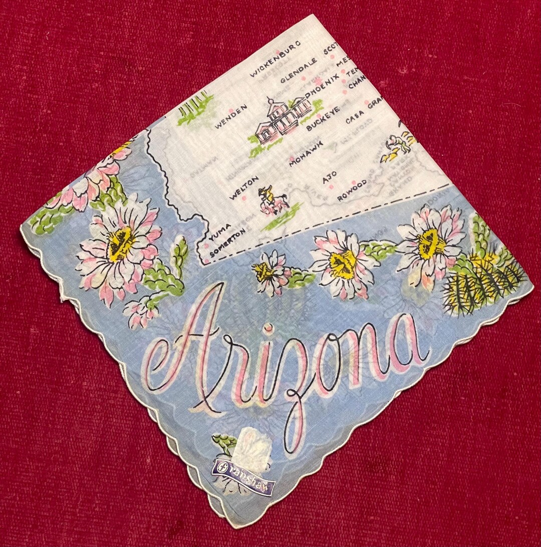 Vintage 1950s Ranshaw Souvenir State of Arizona Handkerchief Map - Etsy