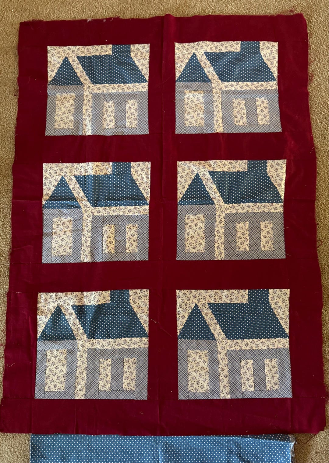Vintage Quilt Top Shaker House in Red White and Blue 30 X 42 Plus ...