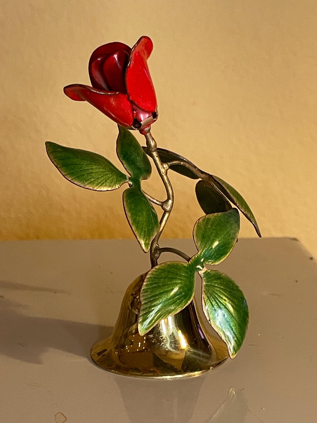 Vintage Bovano of Cheshire Enameled Brass Red Rose Bell - Etsy