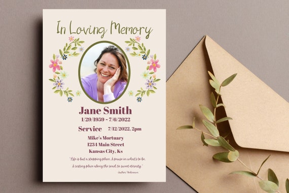 In Loving Memory Obituary Template Simple Pink Floral - Etsy