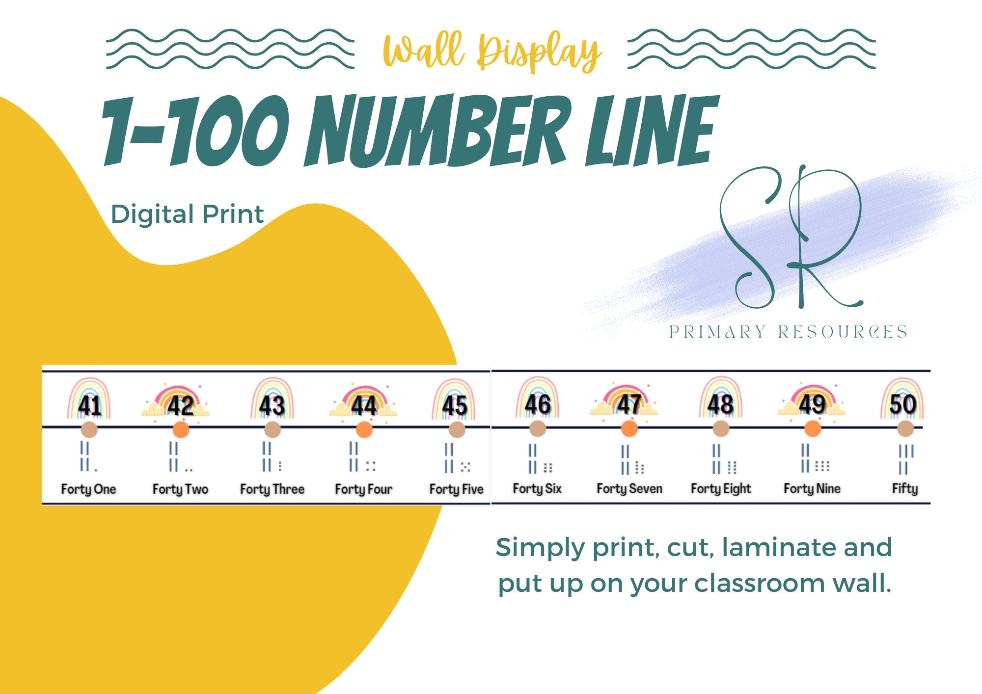 1-100 Number Line Wall Display, Neutral Colour Rainbow Decor, Clasroom ...