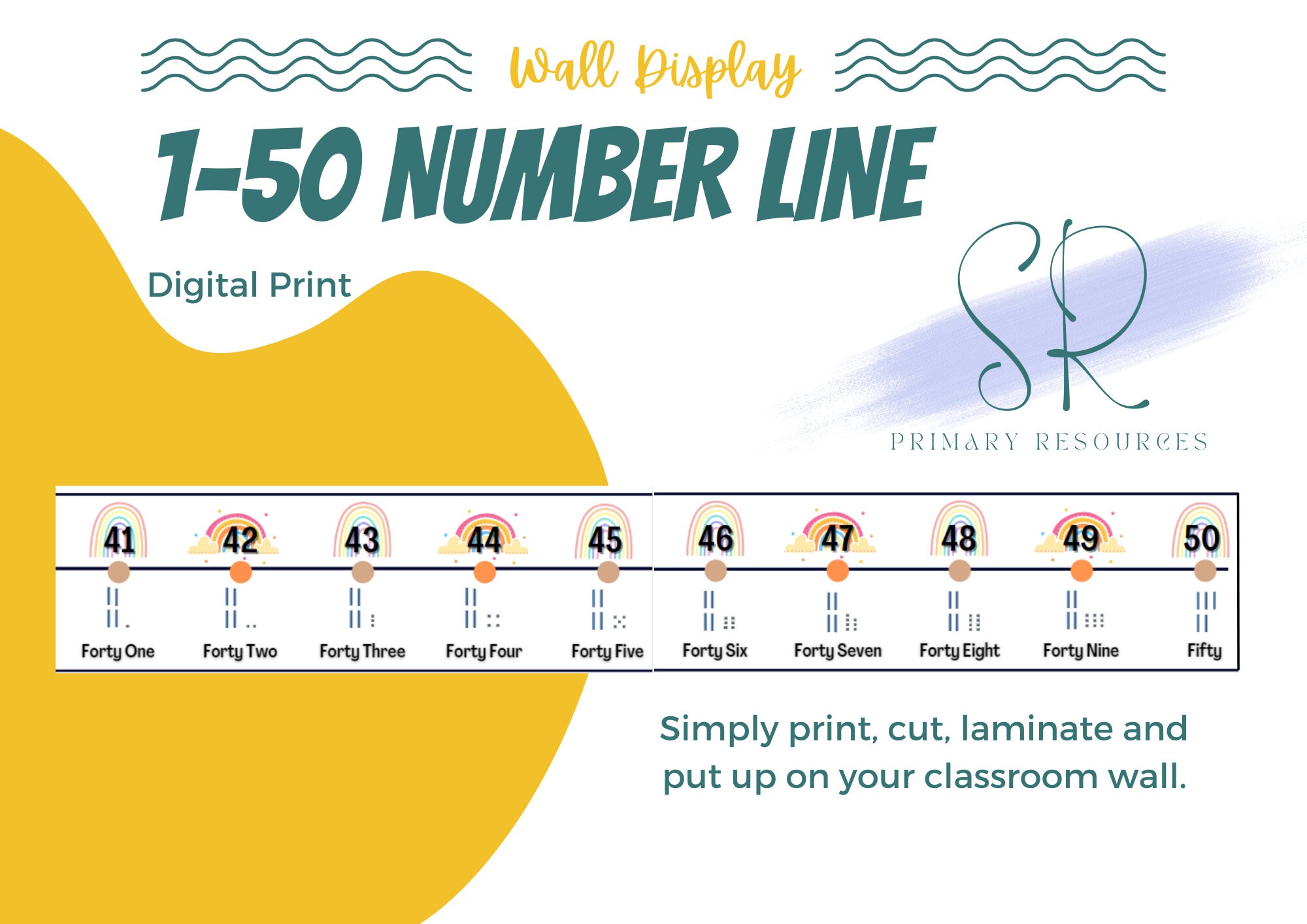 1-50 Number Line Wall Display, Neutral Colour Rainbow Decor, Clasroom ...
