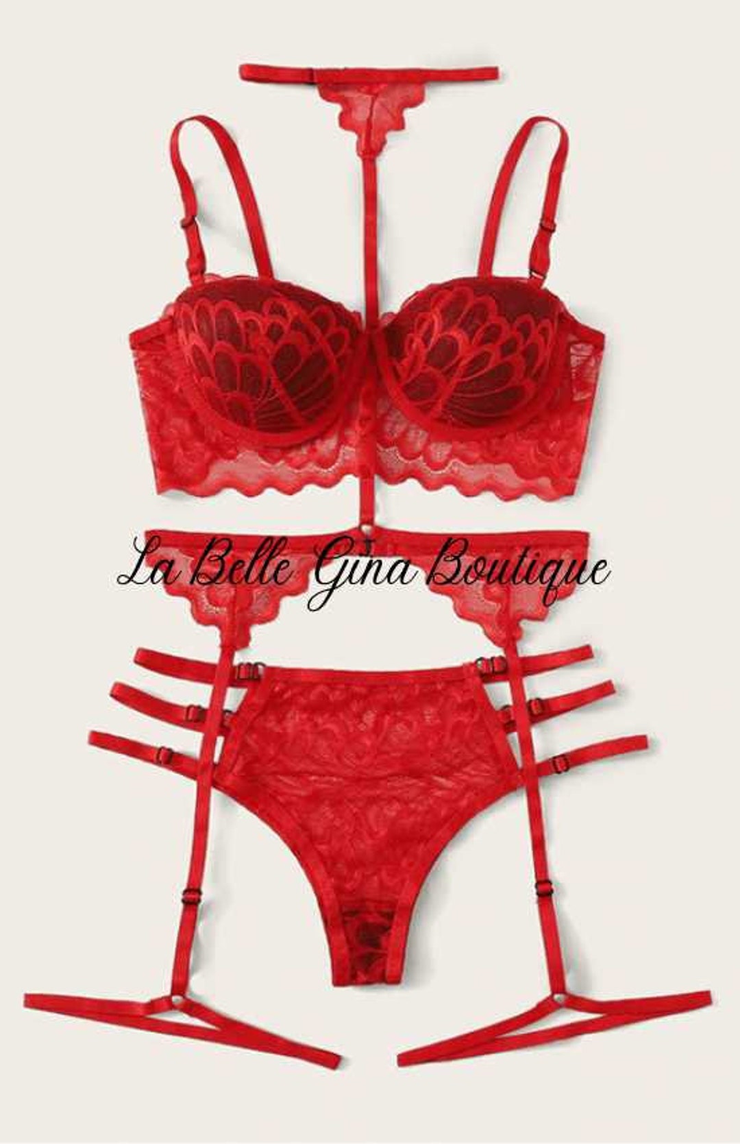 Sara Three-piece Cup Push up Bra Lingerie-red - Etsy