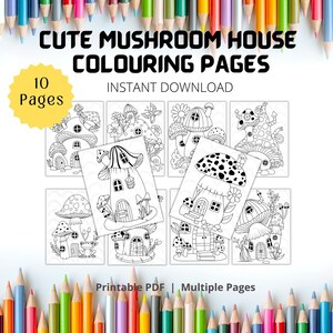 Mushroom House Colouring Pages for Kids, Magical Mushroom, Fairy Tales ...