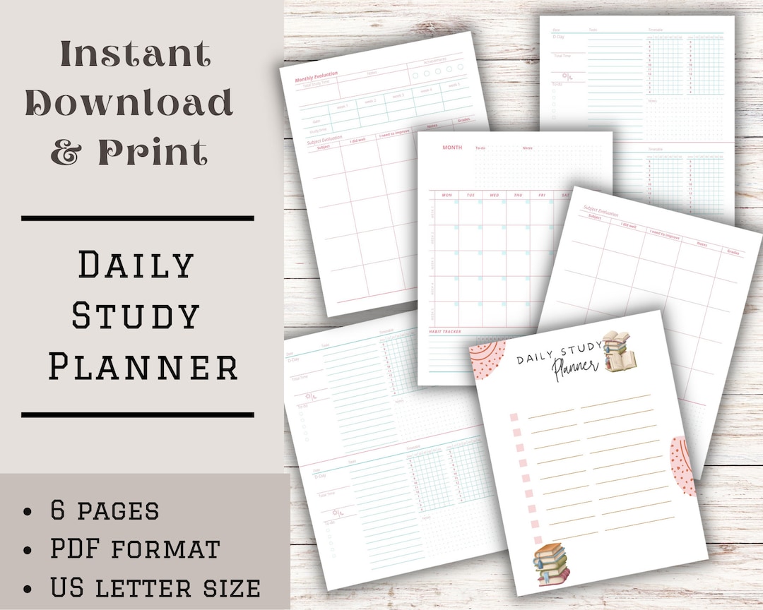 Daily Study Planner Printable, Study Tracker Planner Template ...