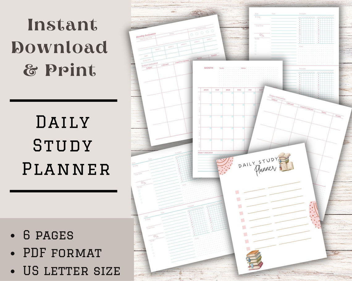 Daily Study Planner Printable, Study Tracker Planner Template ...
