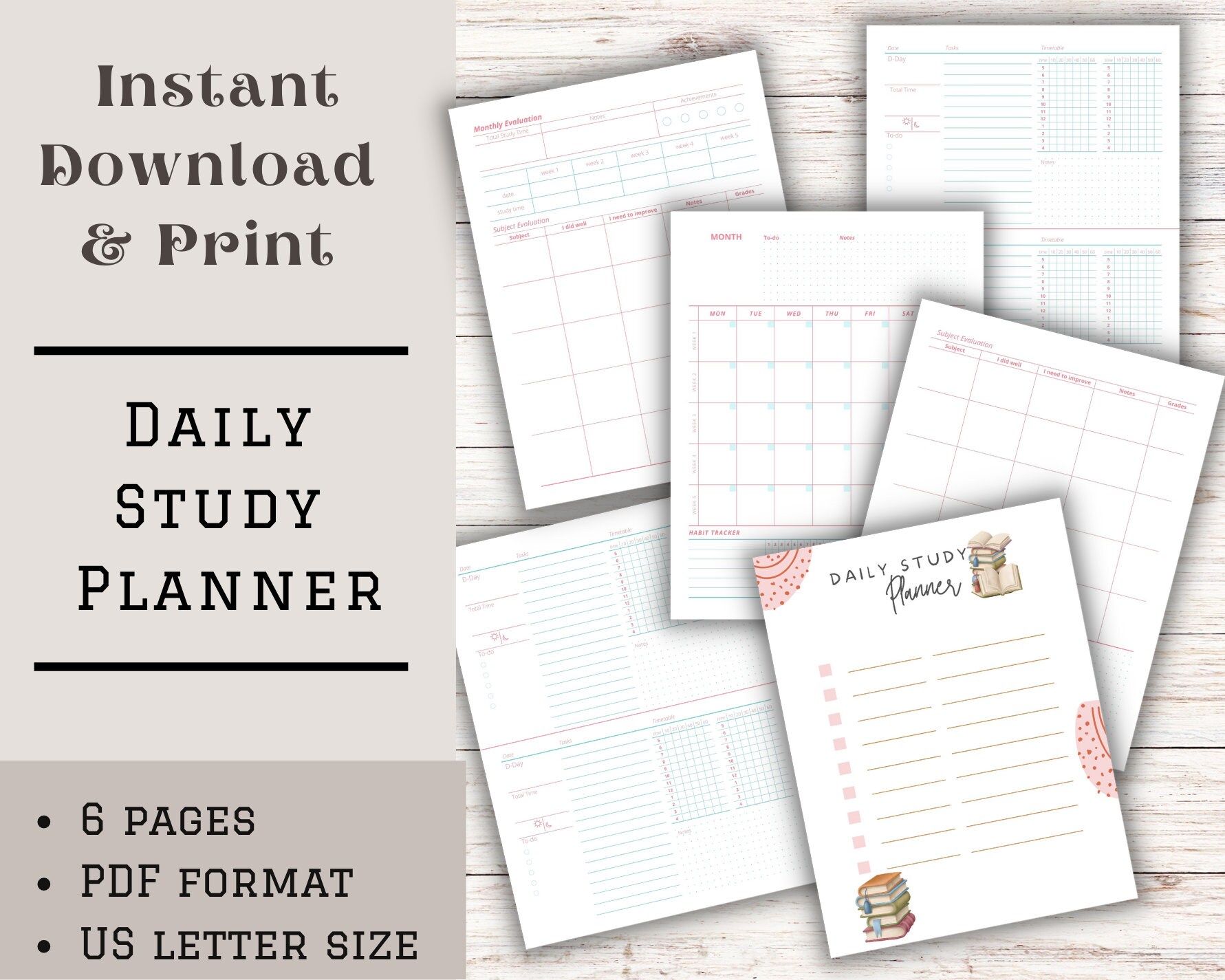Daily Study Planner Printable, Study Tracker Planner Template ...