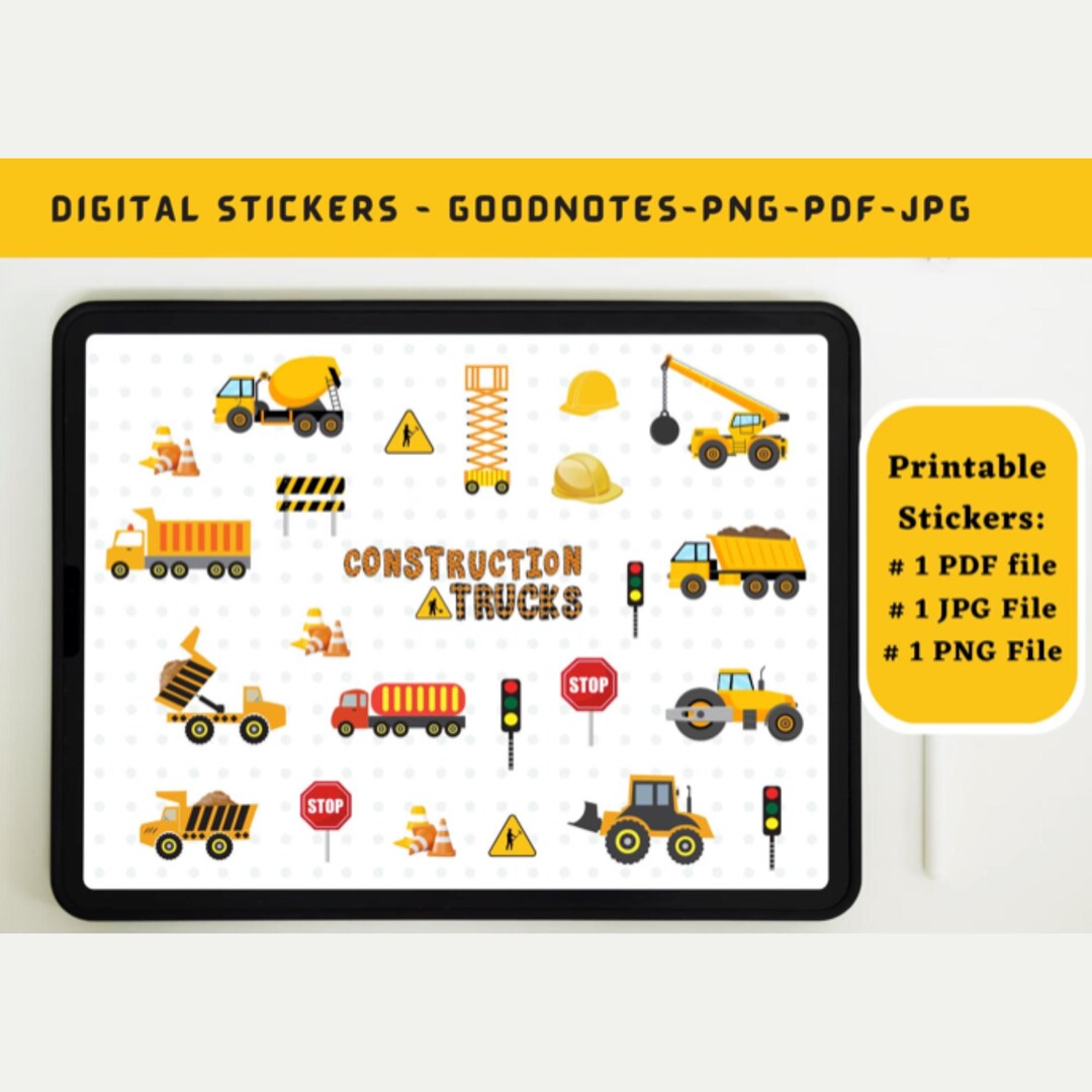 Construction Work Zone Sticker, Scrapbook Sticker, Truck Digger Sticker ...