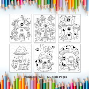 Mushroom House Colouring Pages for Kids, Magical Mushroom, Fairy Tales ...