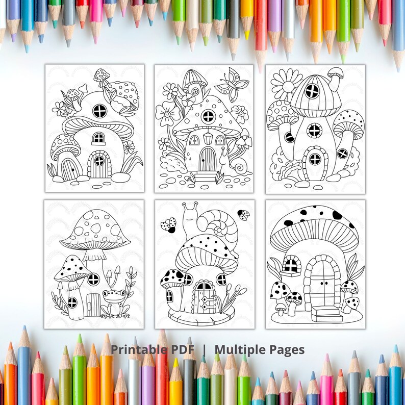 Mushroom House Colouring Pages for Kids, Magical Mushroom, Fairy Tales ...