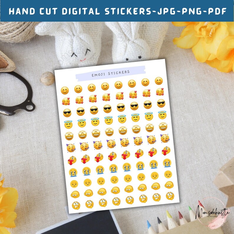 Cute Face Emoji Digital Planner Stickers for Journaling, Scrapbook ...