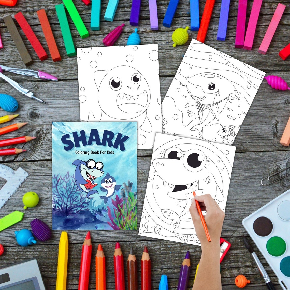 50 Pages Shark Coloring Pages, Cute Shark Coloring Book, Sea Life ...