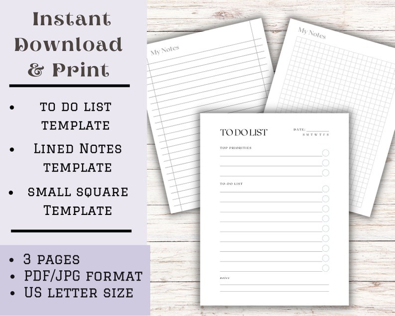 Minimalist to Do List Printable, Lined Paper Printable, Square Grid ...