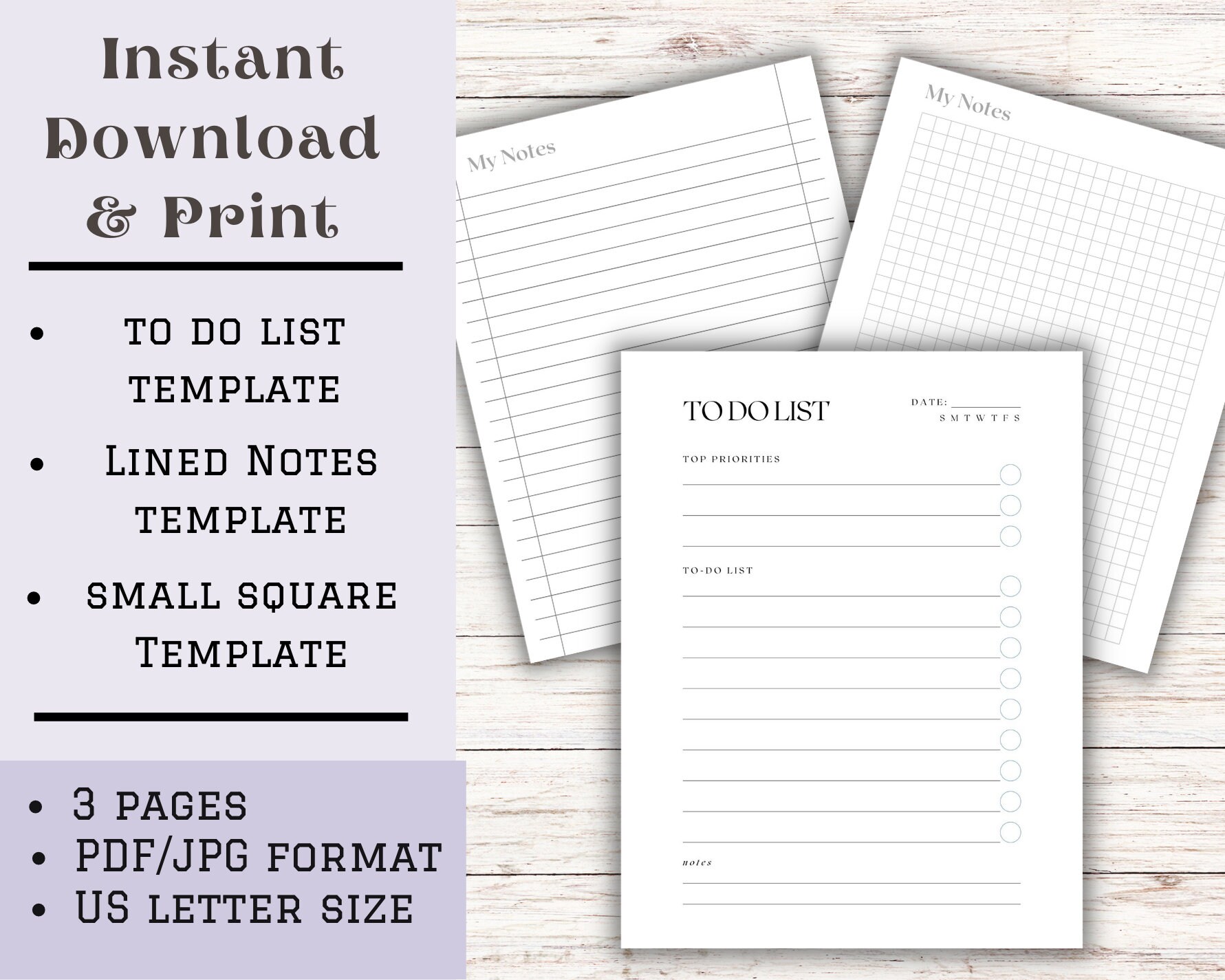 Minimalist to Do List Printable, Lined Paper Printable, Square Grid ...