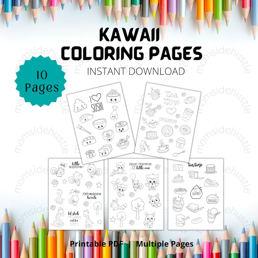 Kawaii Animals & Food Coloring Pages for Kids (digital Download) - Etsy