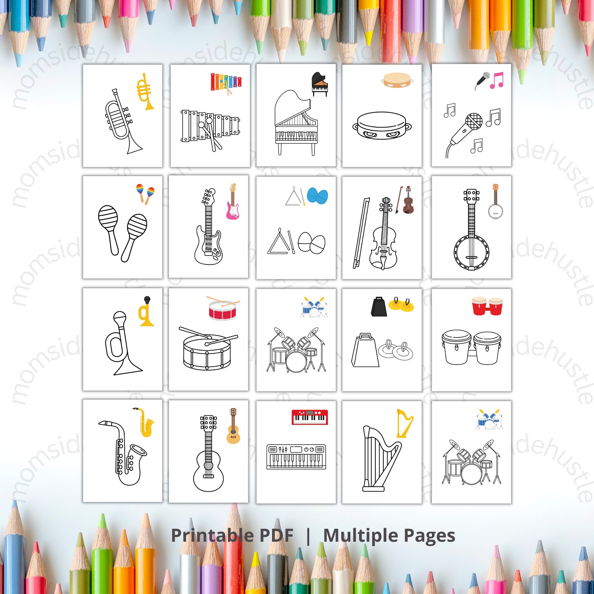 Music Instrument Colouring Pages for Kids, Big Interior Coloring Pages ...