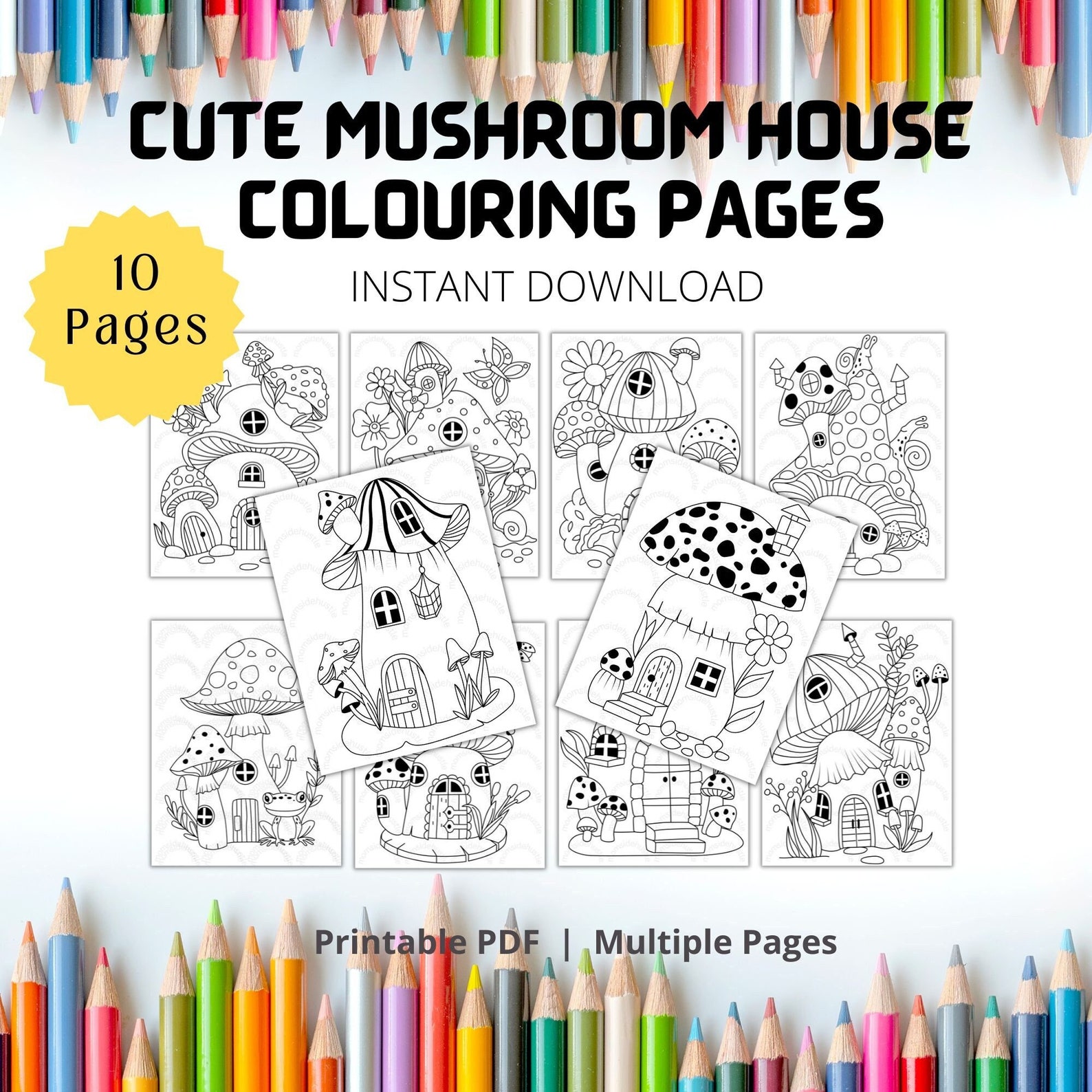 Mushroom House Colouring Pages for Kids, Magical Mushroom, Fairy Tales ...