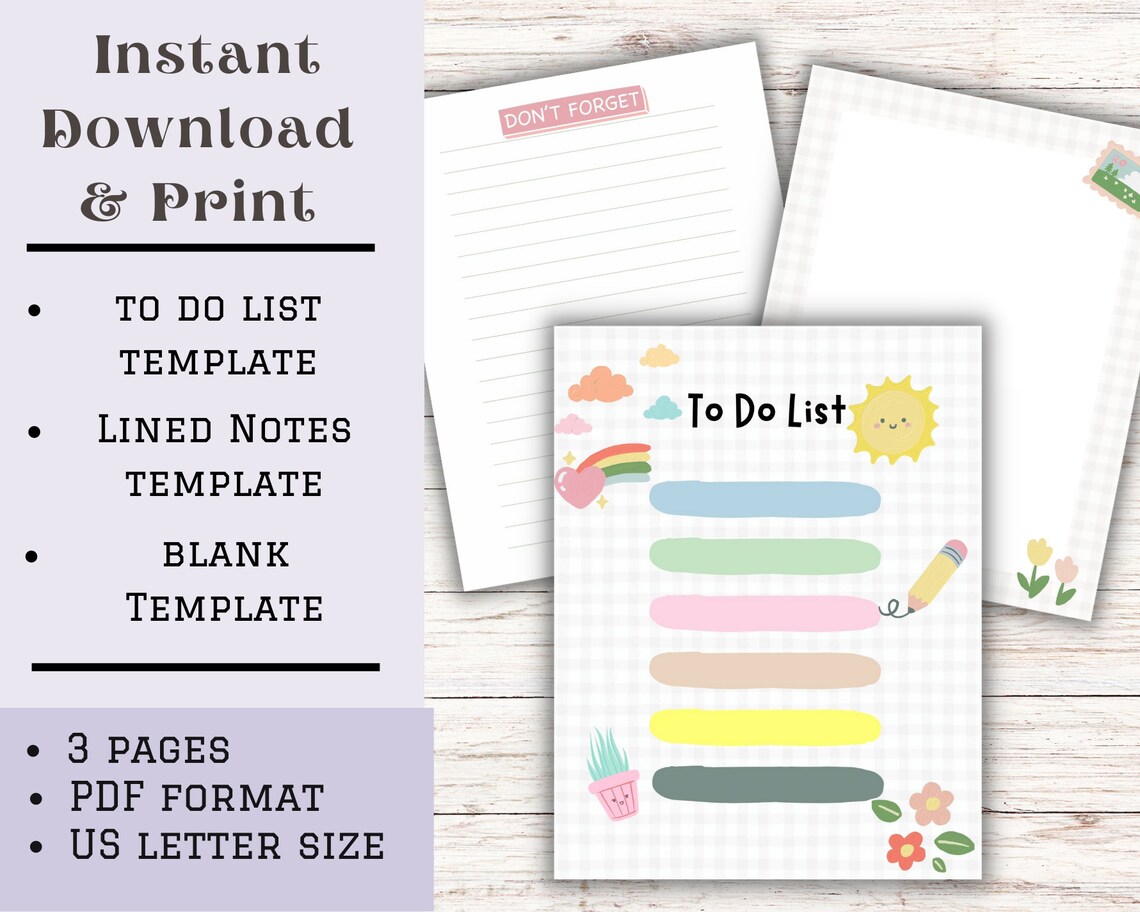 Decorative to Do List Printable, Lined Paper Printable, Blank Paper ...
