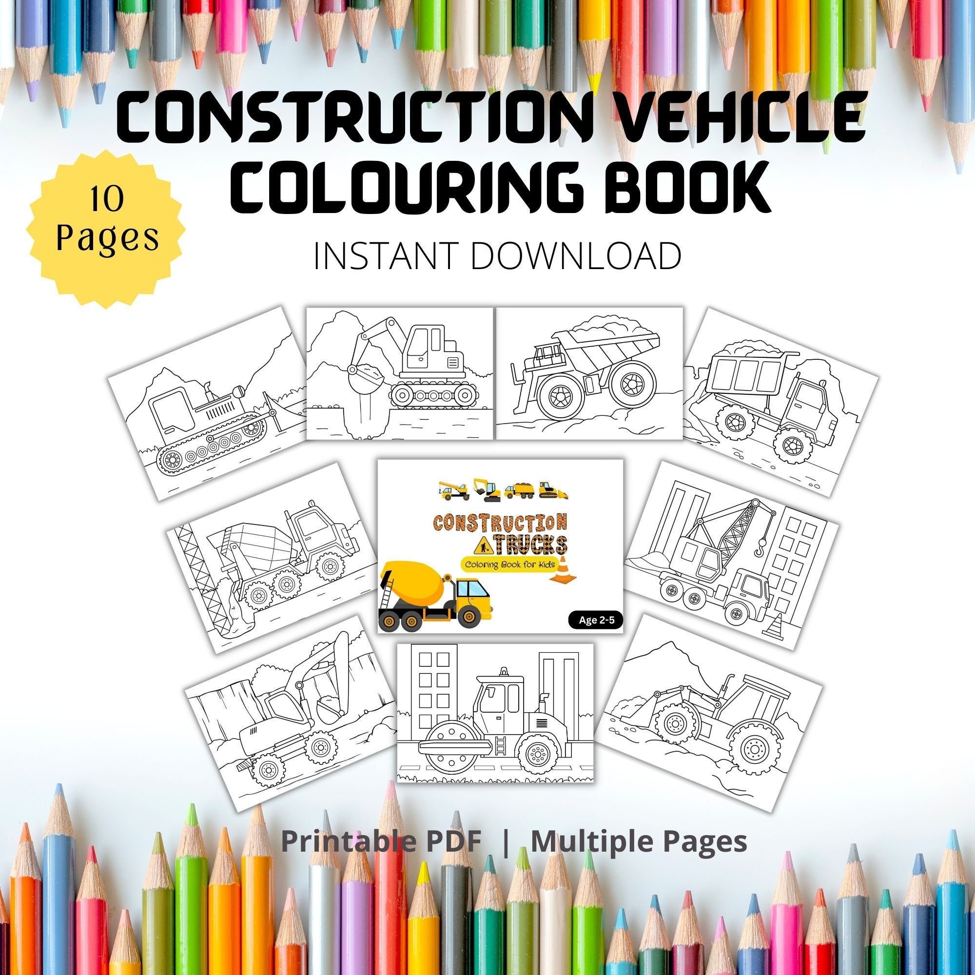 Construction Vehicles Colouring Book for Kids, Big Interior Such as ...