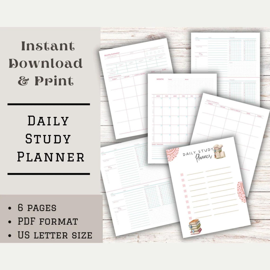 Daily Study Planner Printable, Study Tracker Planner Template ...