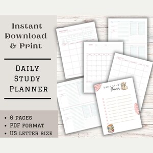 Daily Study Planner Printable, Study Tracker Planner Template ...