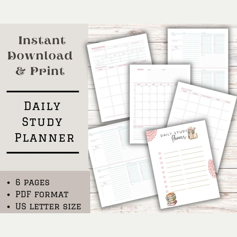 Daily Study Planner Printable, Study Tracker Planner Template, Printable Daily Study Tracker ...