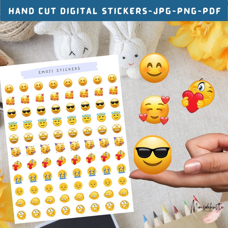 Cute Face Emoji Digital Planner Stickers for Journaling, Scrapbook ...
