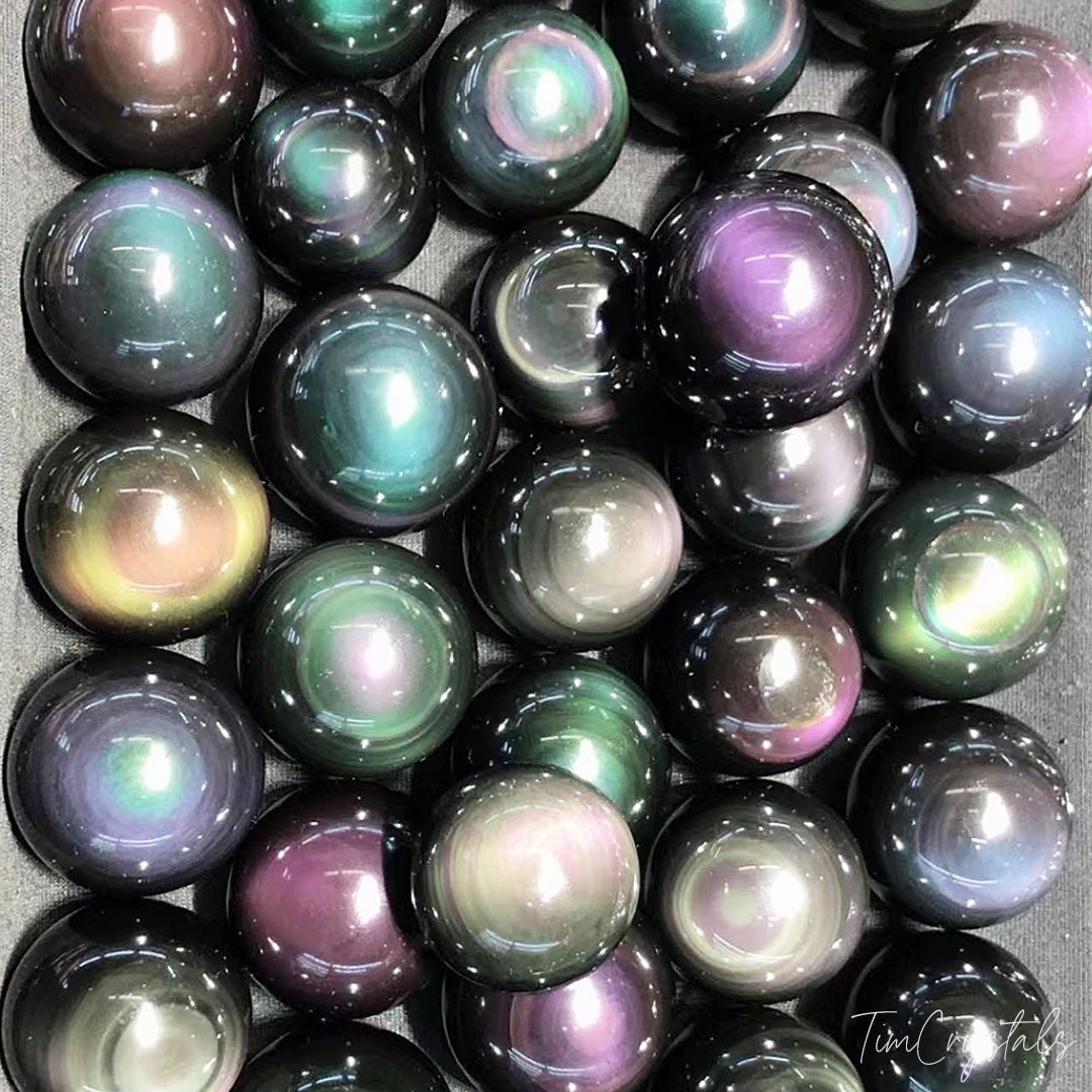 Natural Rainbow Obsidian Sphere, Cat’s Eye Obsidian Divination Ball ...