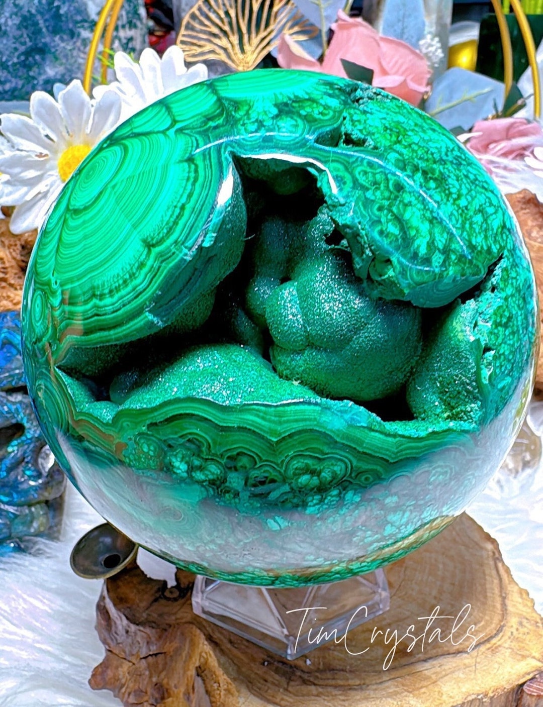 AAA Stunning Malachite Sphere, Gorgeous Druzy Malachite Quartz Crystal ...