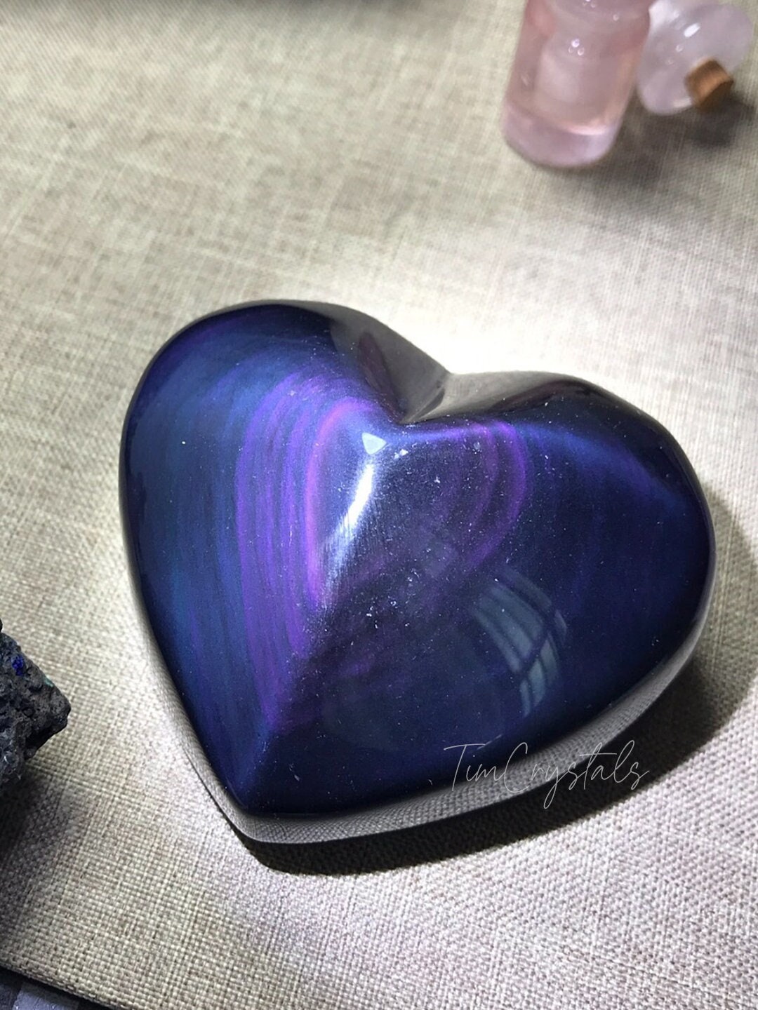 Natural Rainbow Obsidian Heart, Cat’s Eye Obsidian Heart Stone, Quartz ...