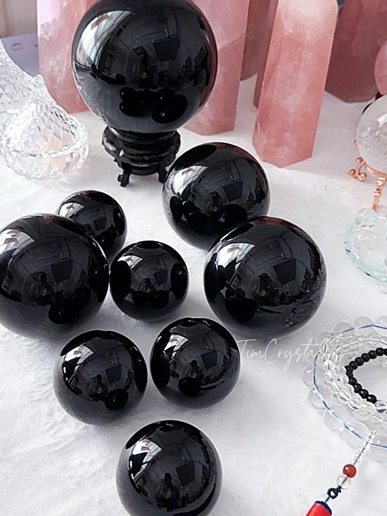 Natural Black Obsidian Sphere, Divination Ball, Polished Black Obsidian ...