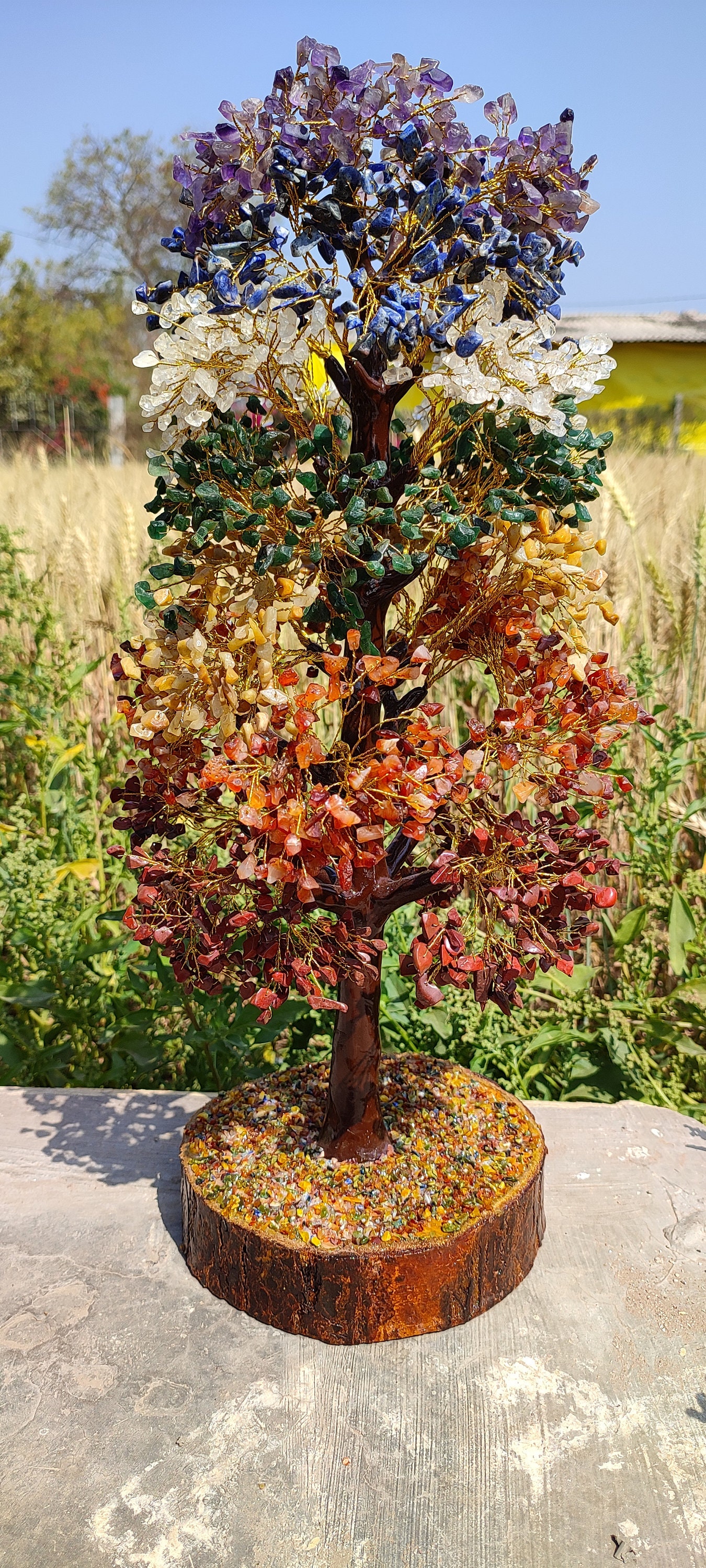 Gemstone Big Crystal Tree | 7 Chakra, Bonsai Feng Shui Tree Figurine ...