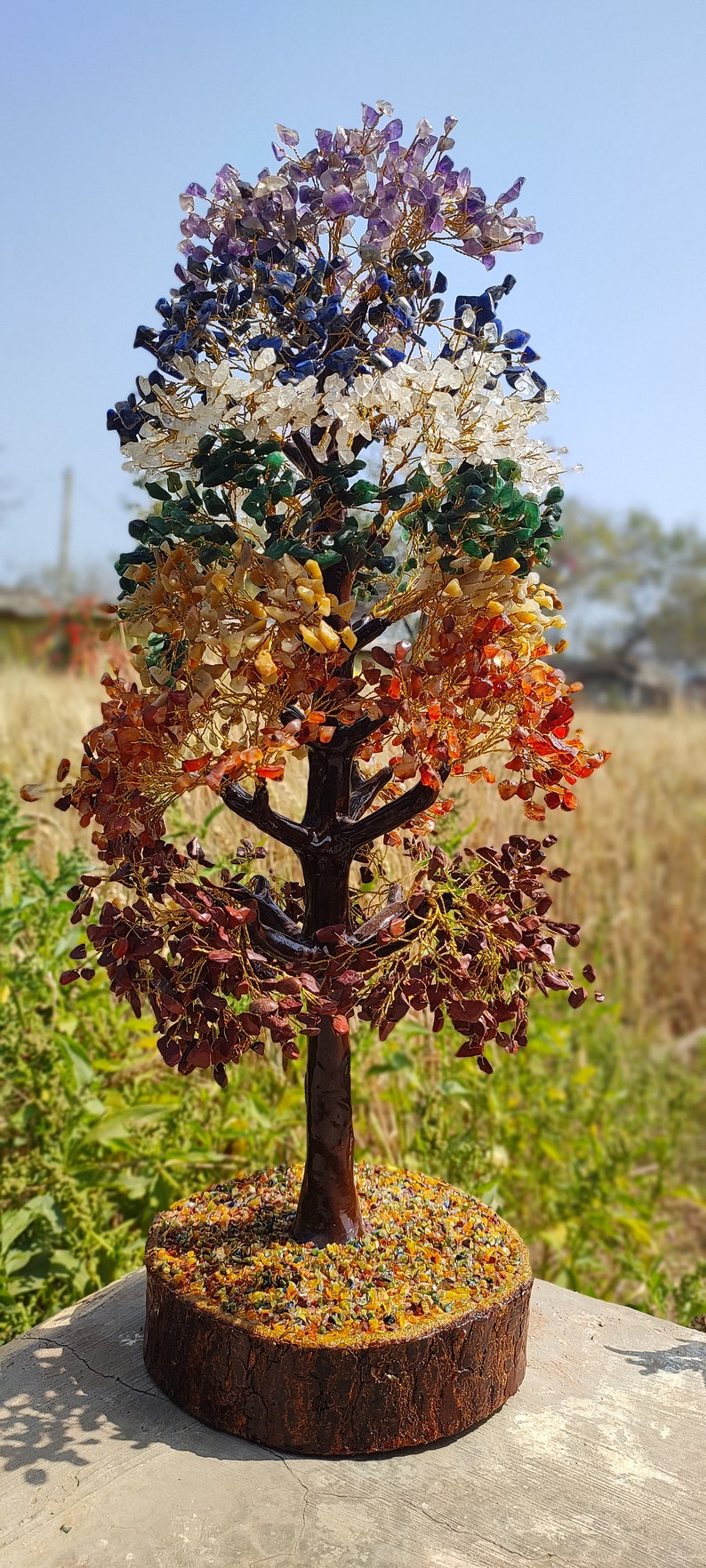 Gemstone Big Crystal Tree | 7 Chakra, Bonsai Feng Shui Tree Figurine ...