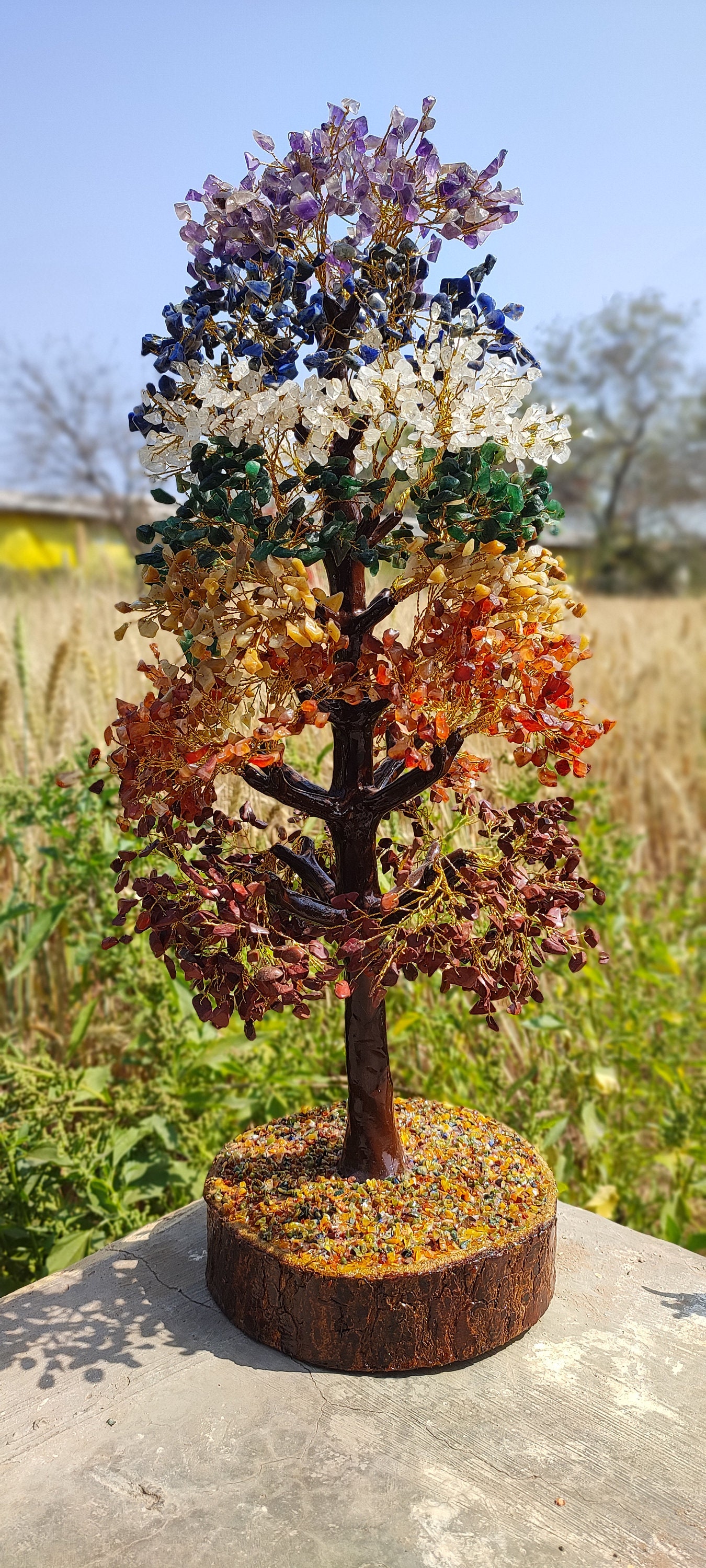 Gemstone Big Crystal Tree | 7 Chakra, Bonsai Feng Shui Tree Figurine ...
