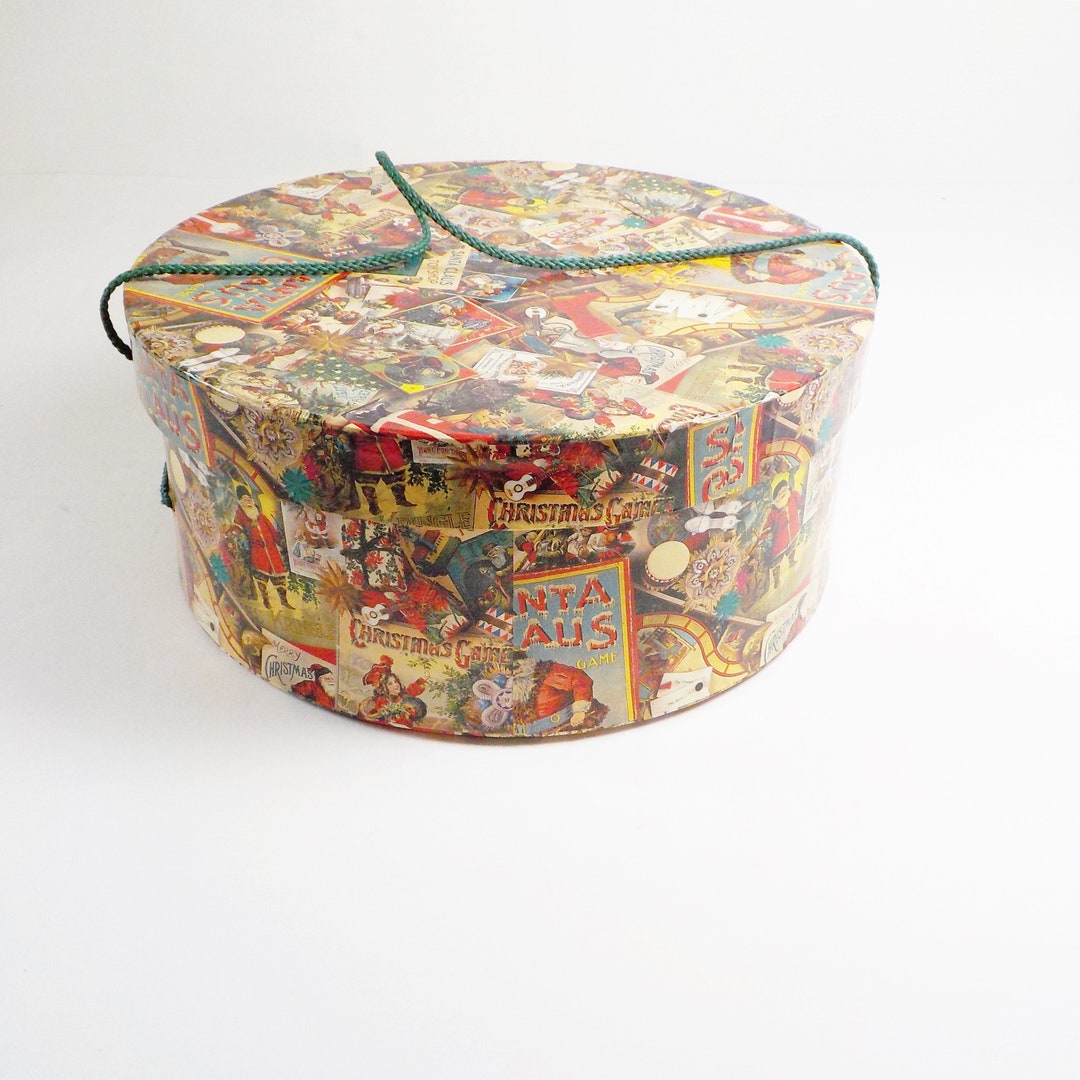 Vintage Round Christmas Hat Box Band Box Heavy Cardboard - Etsy