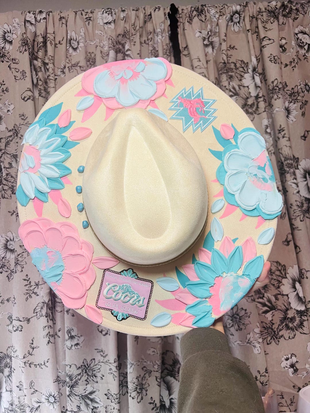 Wide Brim Fedora Patch Hat Hat Patches Patch Hat Pastel Hat Flower ...