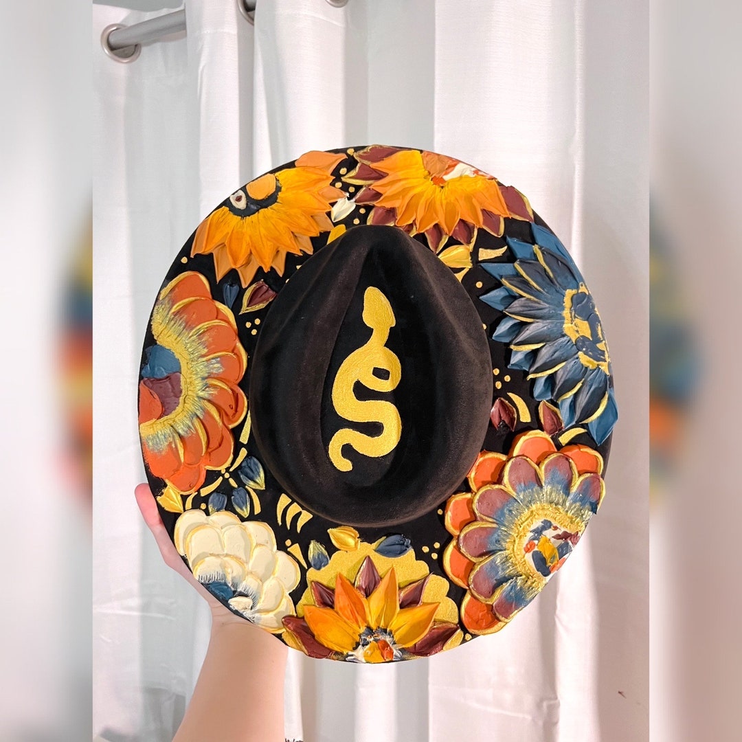 Wide Brim Flower Crown Hand Painted Hat Hand Made Rancher Hat - Etsy