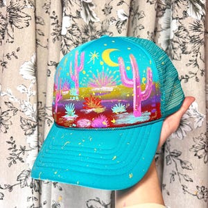 Hand Painted Desert Sunset Trucker Hat Western Truckers for Country ...