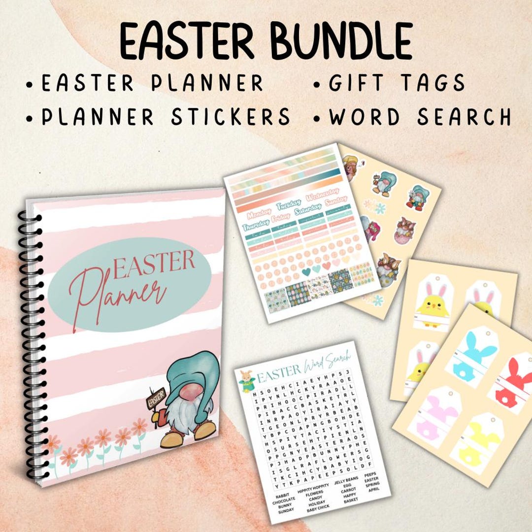 Printable Easter Planner Bundle: Stickers, Gift Tags, Word Search (PDF ...